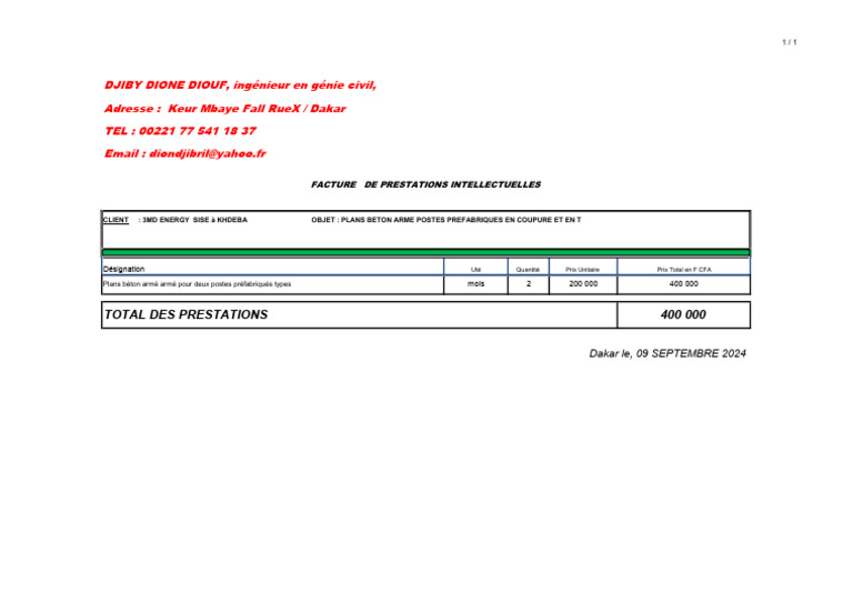 Facture de Prestations de Services 3MD ENERGY | PDF