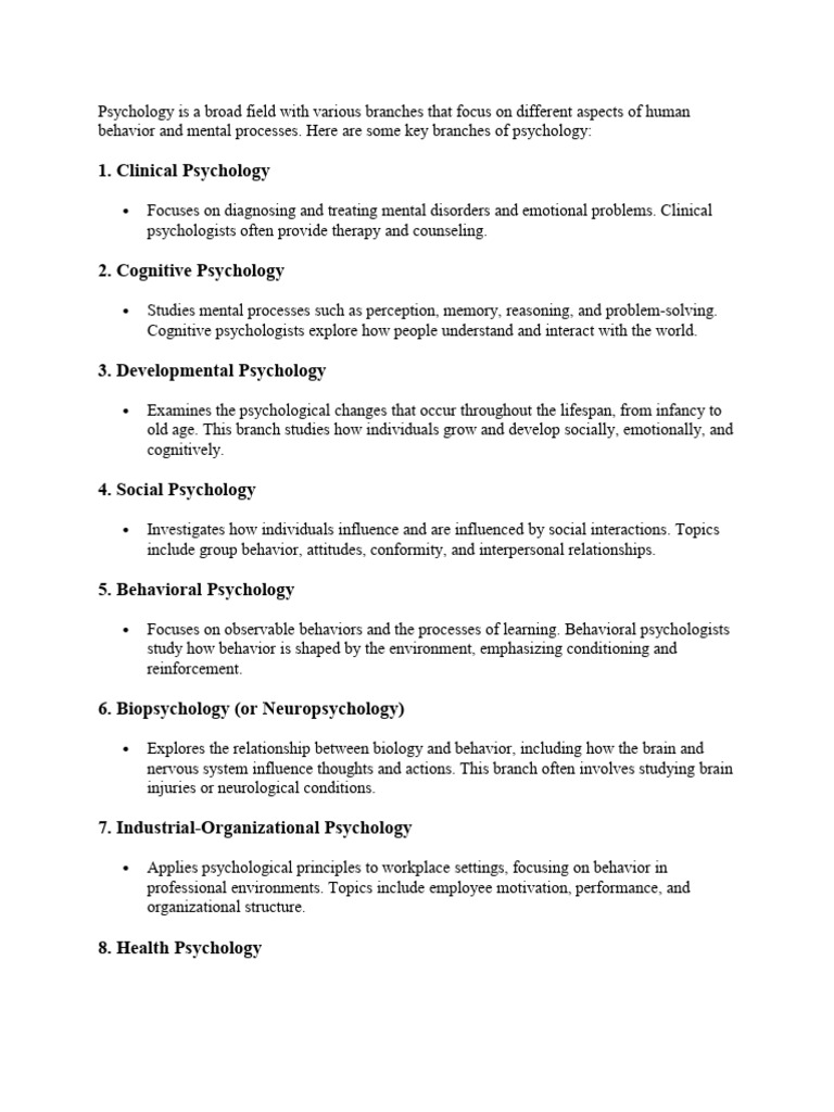 branches of psychology | PDF