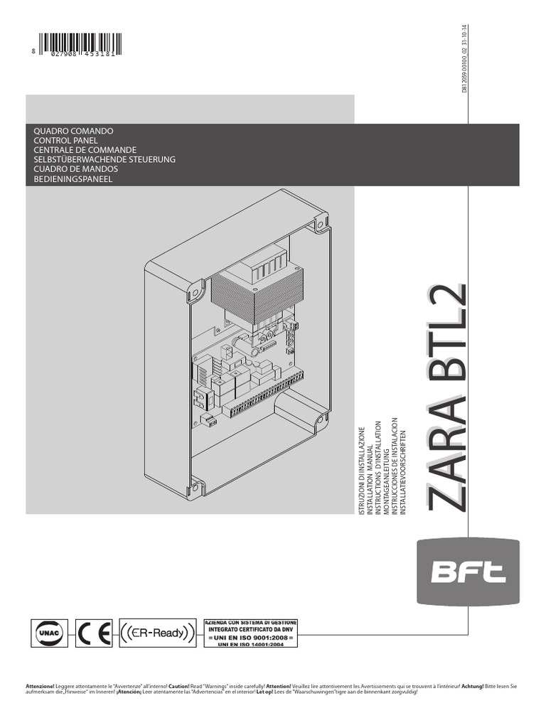 BFT Zara BTL2 24V Manual | PDF | Waste | Door