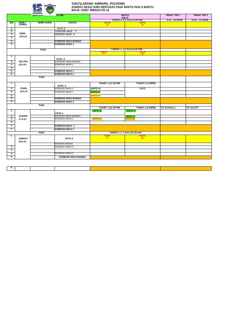 Jadual Guru Bertugas Julai 2024 | PDF