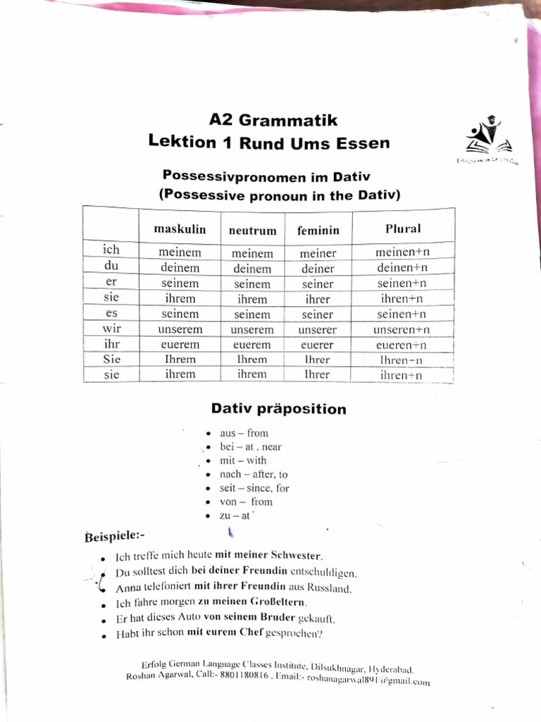German A2 grammar | PDF