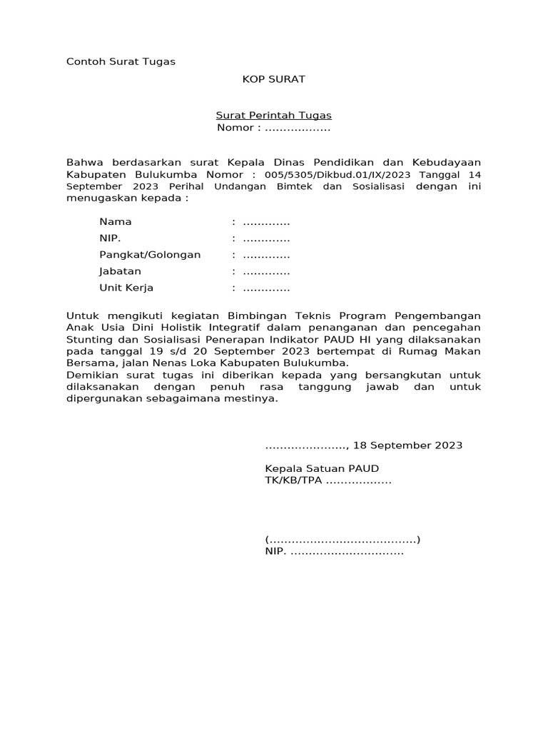 Contoh Surat Tugas | PDF