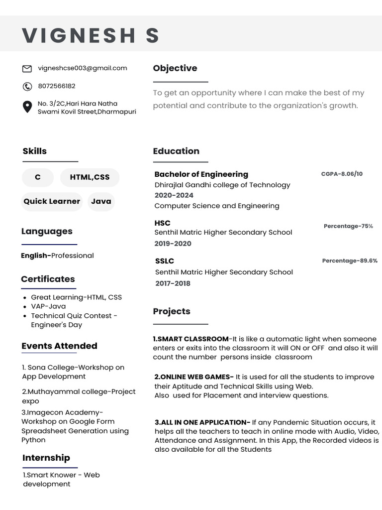 Vignesh S Resume | PDF