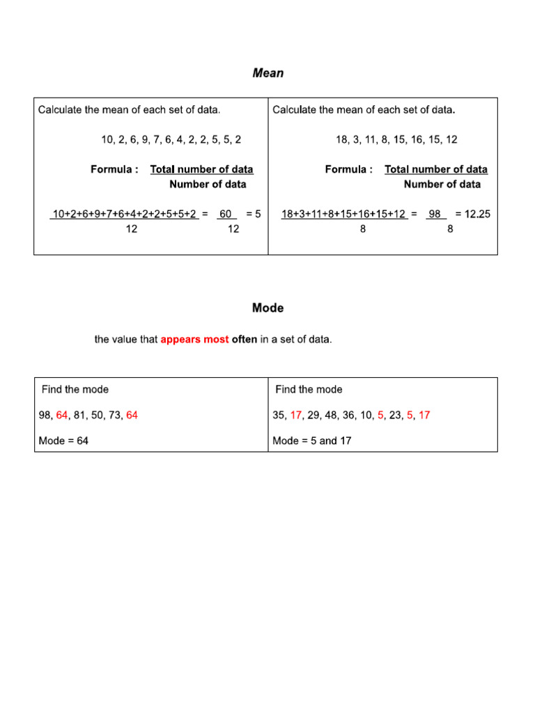 Mode and Mean Note | PDF
