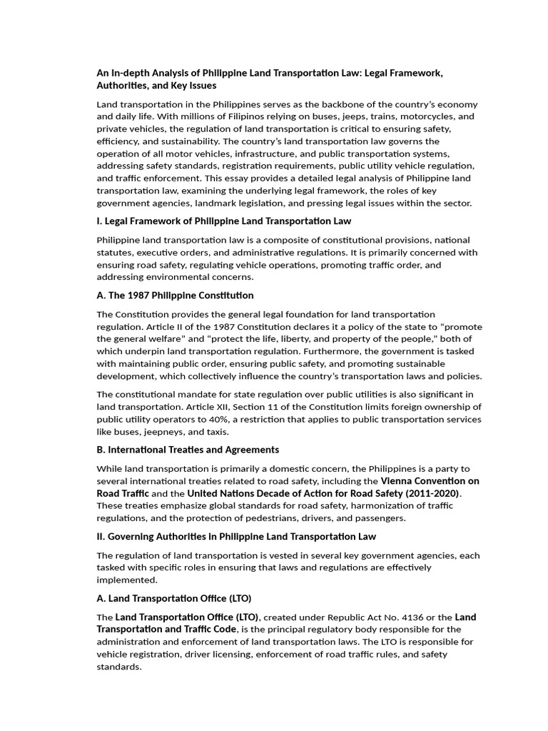 Land Transportation Basics | PDF
