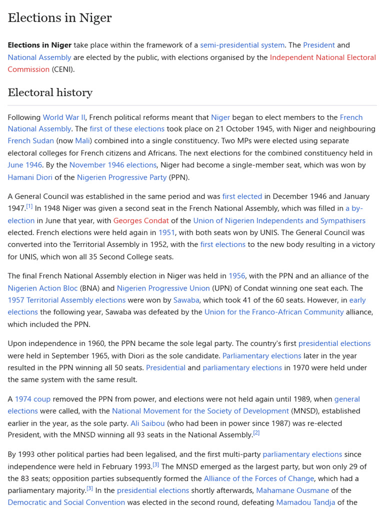 Niger Elections Overview and History | PDF | Democracy | Political ...