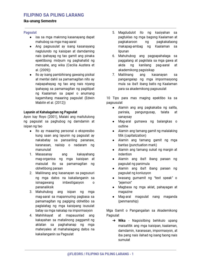 Pagsulat NG Filipino Sa Piling Larangan | PDF