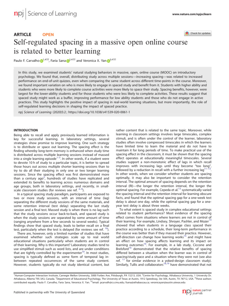 Science of Learning: Self-Regulated Spacing in A Massive Open Online ...