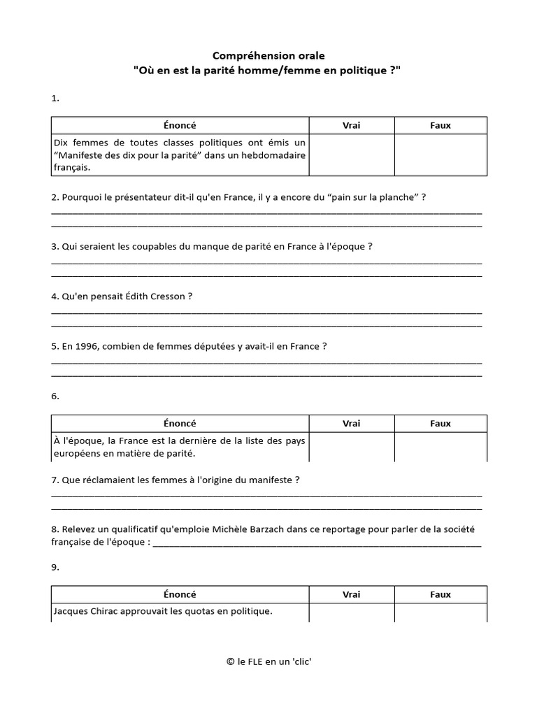 CO La Parité Homme Femme en Politique | PDF