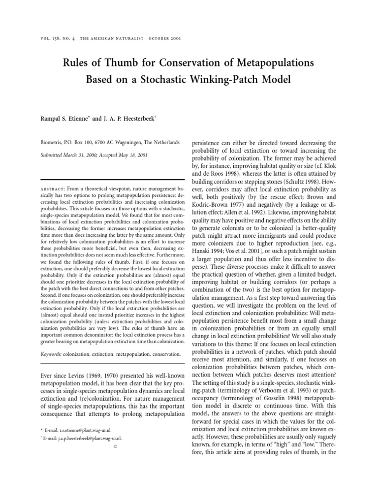 Conservation of Metapopulations | PDF | Markov Chain | Percentile