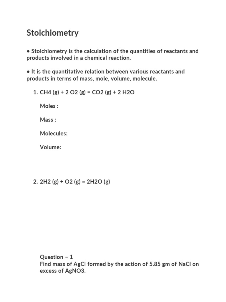 Stoichiometry, Limiting Reagent and Conc Terms | PDF
