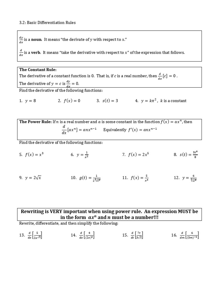3.2 Basic Differentiation Rules | PDF