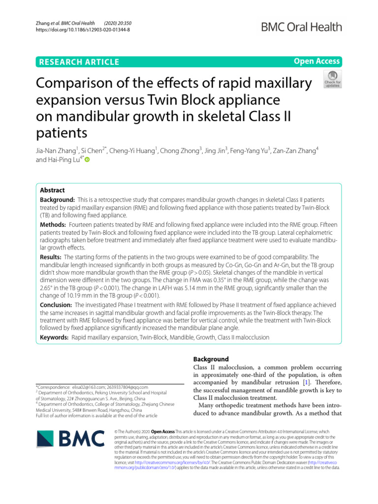 Comparison of the effects of rapid maxillary expansion versus Twin ...