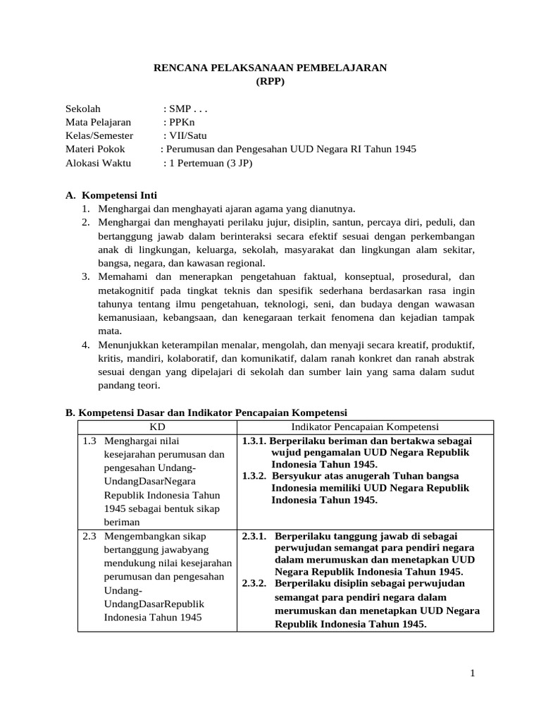PEER TEACHING RPP - PPKN Bab 3 PPKN VII | PDF