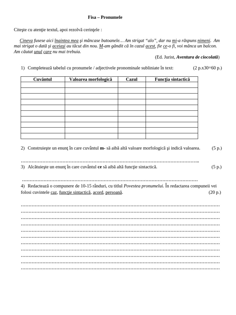 0 Evaluare Pronumele cl.7 | PDF