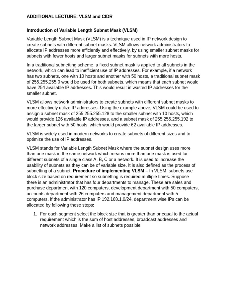 VARIABLE LONGEST SUBNET MASK | PDF