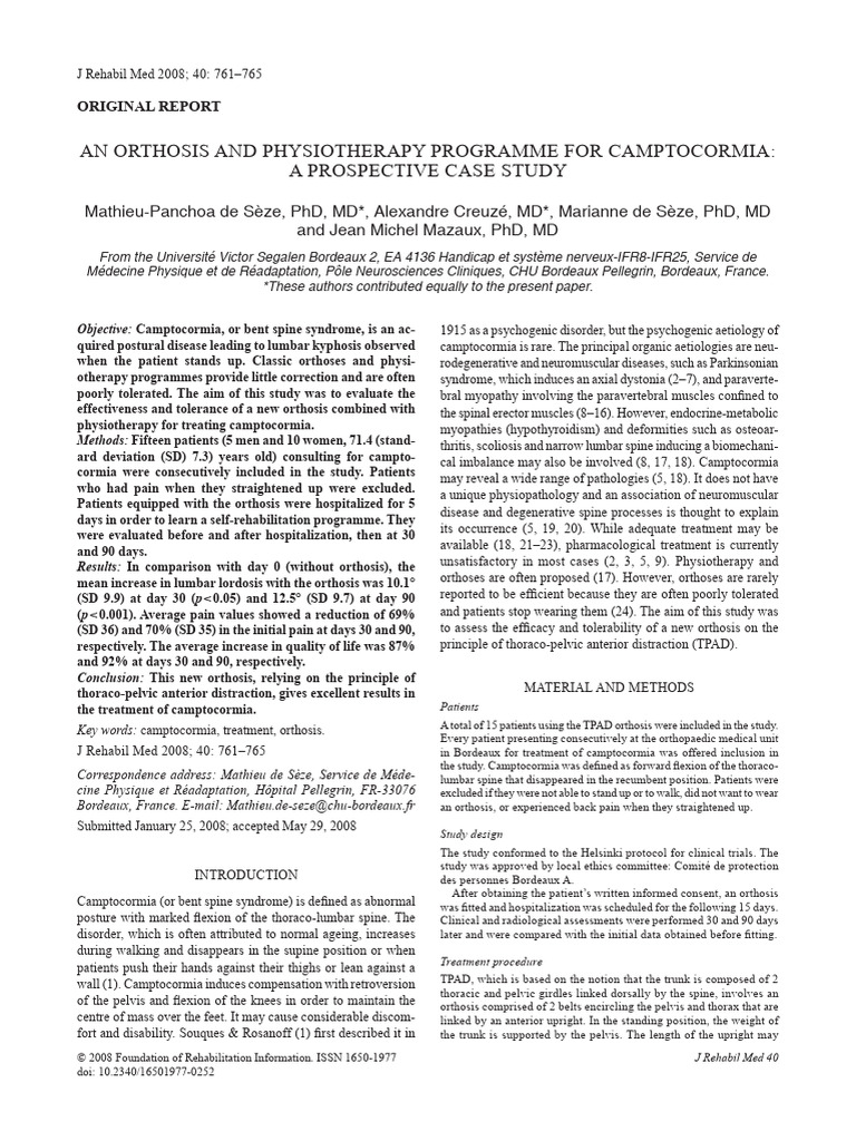 An Orthosis and Physiotherapy Programme For Camptocormia: A Prospective Case Study | PDF