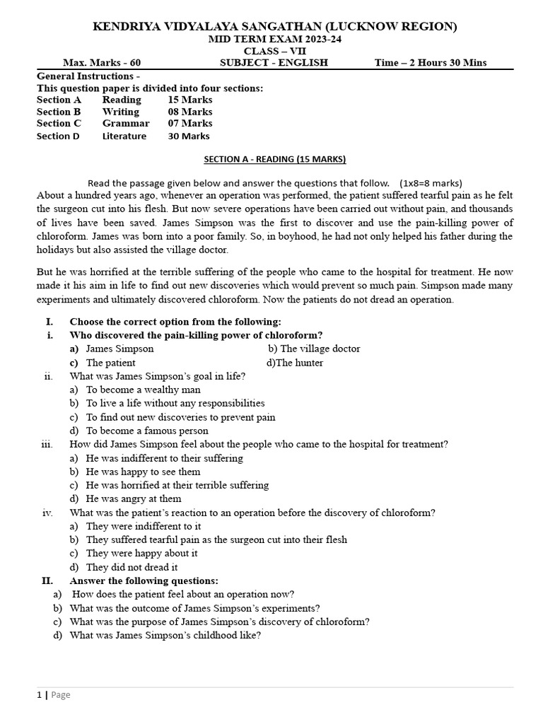 VII English QP | PDF