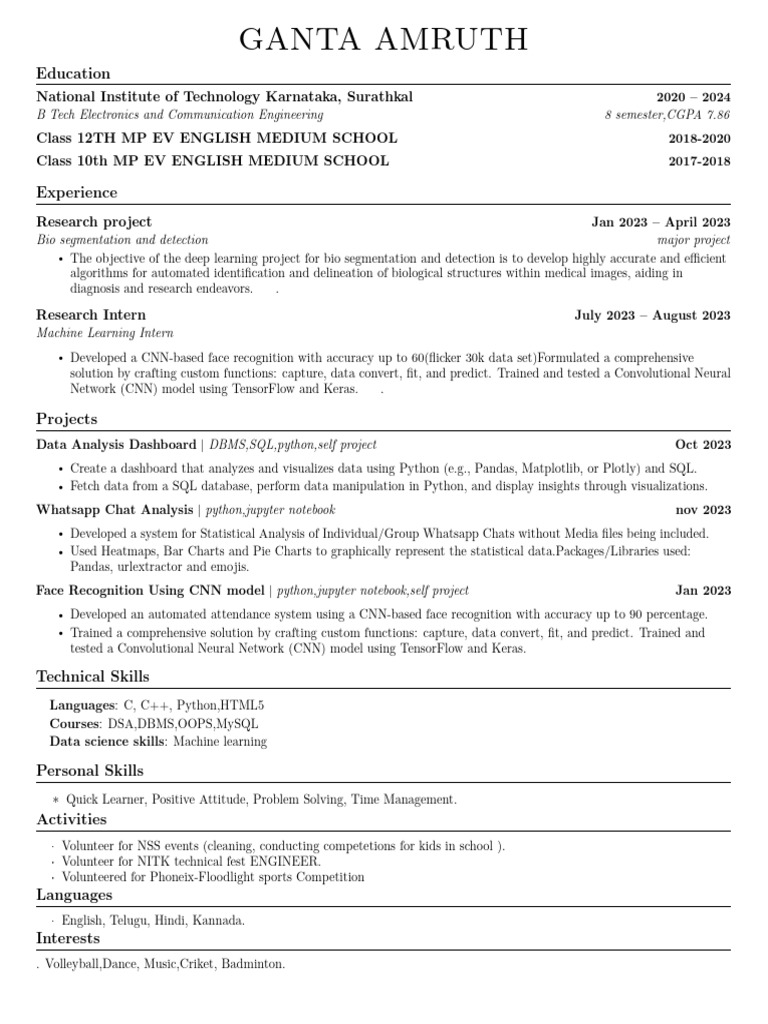 Amruth Resume 1 | PDF