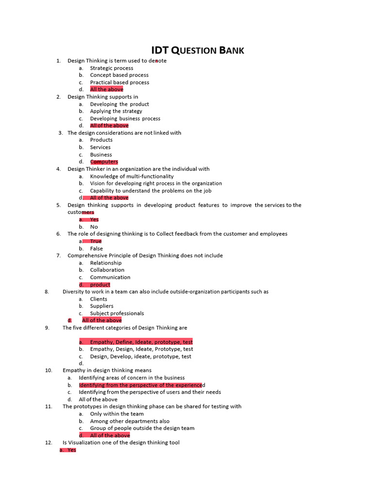 IDT Question Bank Answers Red | PDF