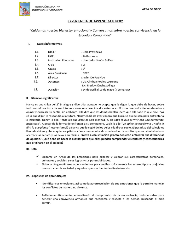 EXPERIENCIA_02_2° DPCC corregido | PDF