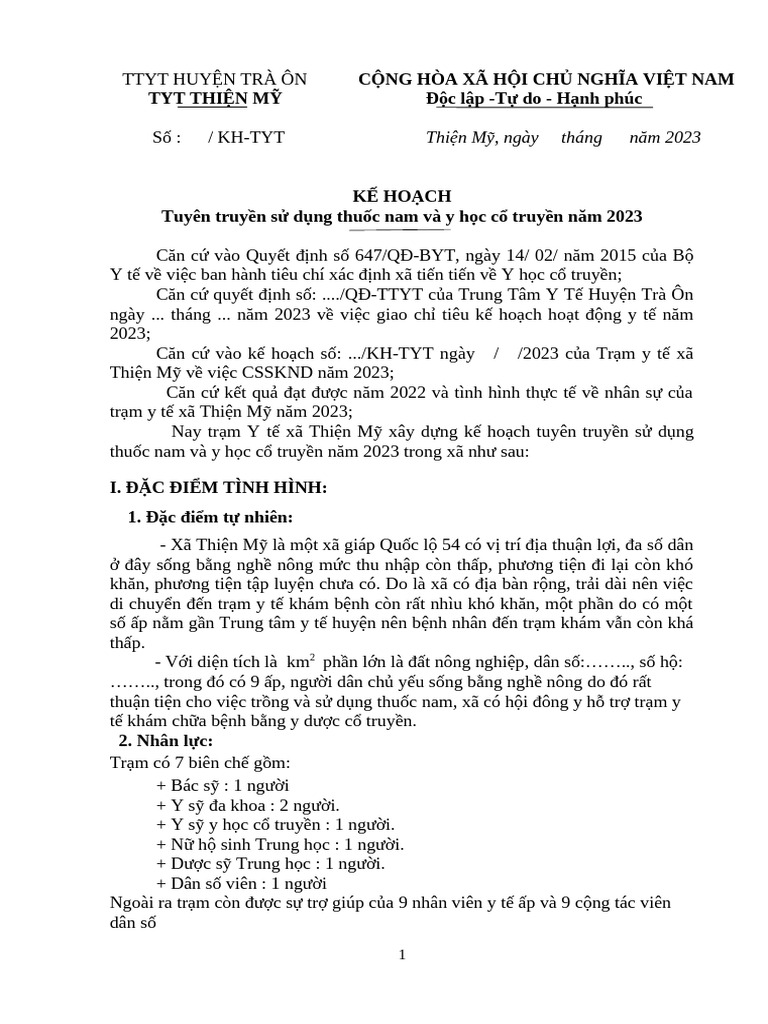 KH Tuyen Truyen Va Su Dung Thuoc Nam 2023 | PDF