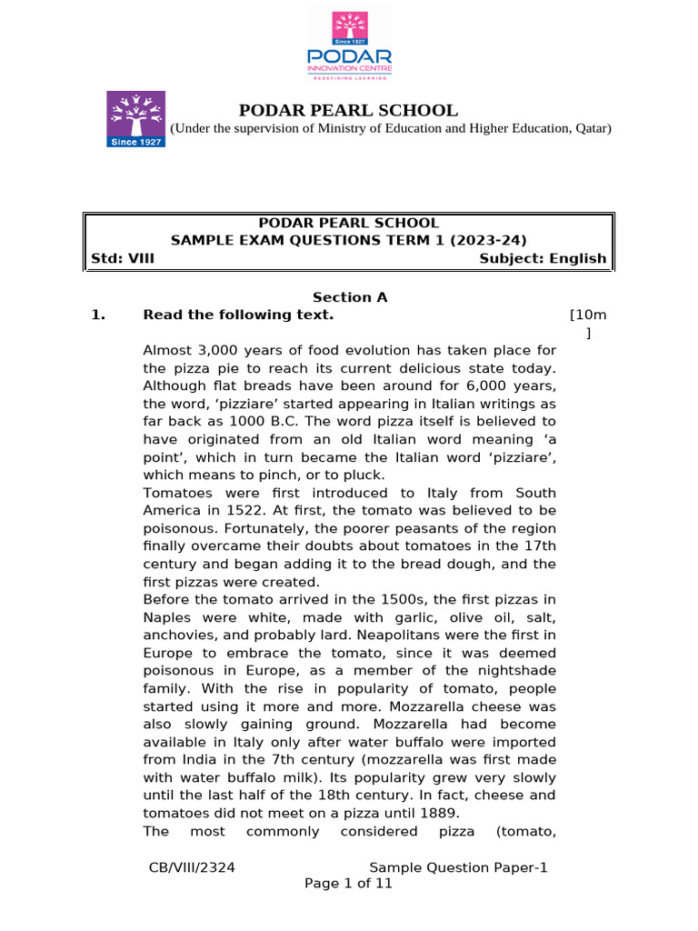 Half Yearly English Revision QP - Class VIII | PDF