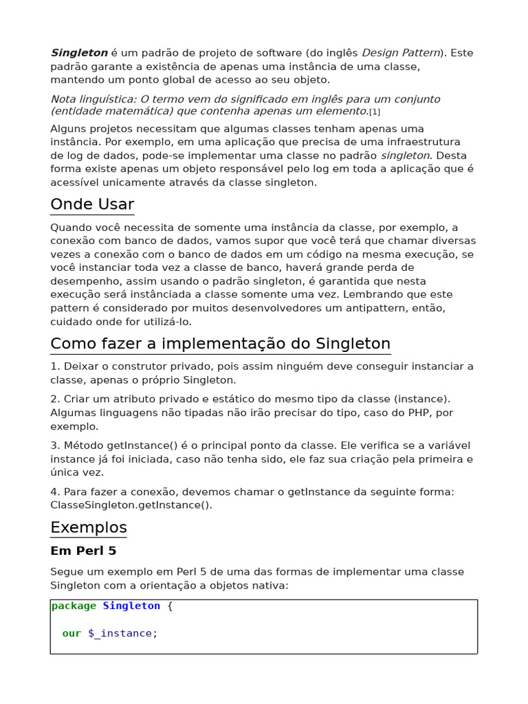 Onde Usar: Singleton | PDF