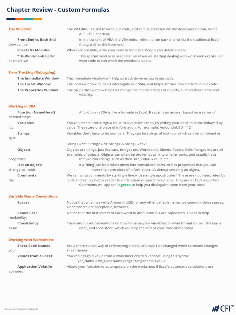 VBA Fundamentals - Chapter Reviews | PDF