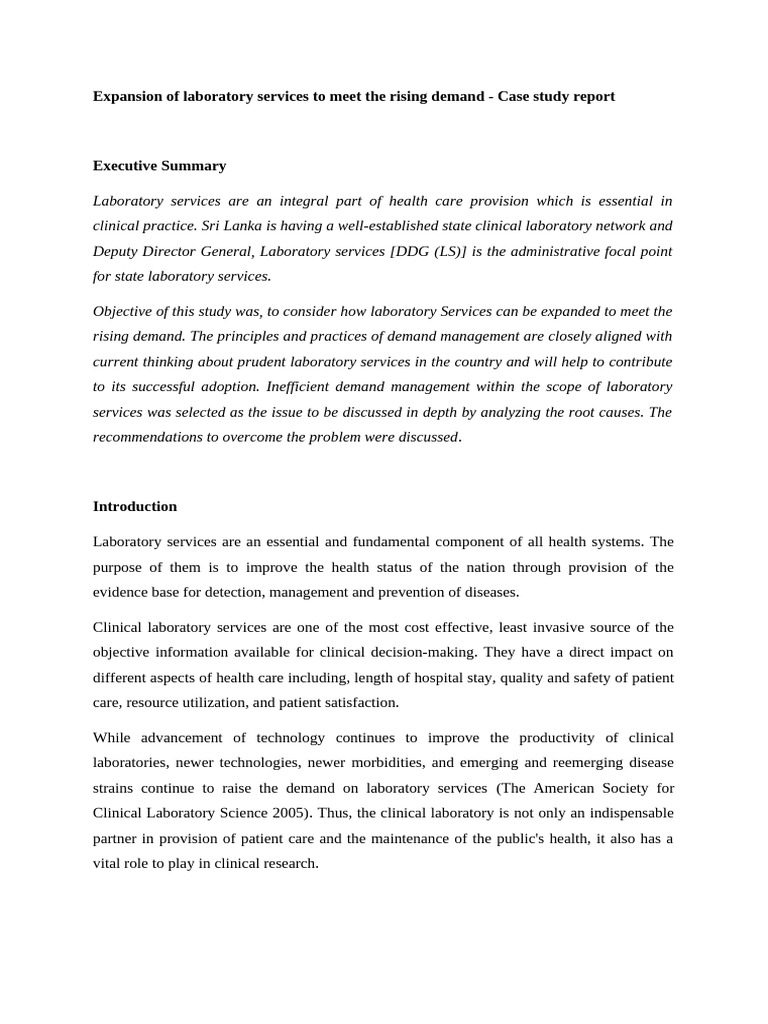 Expansion of Laboratory Services To Meet The Rising Demand - Case Study Report | PDF
