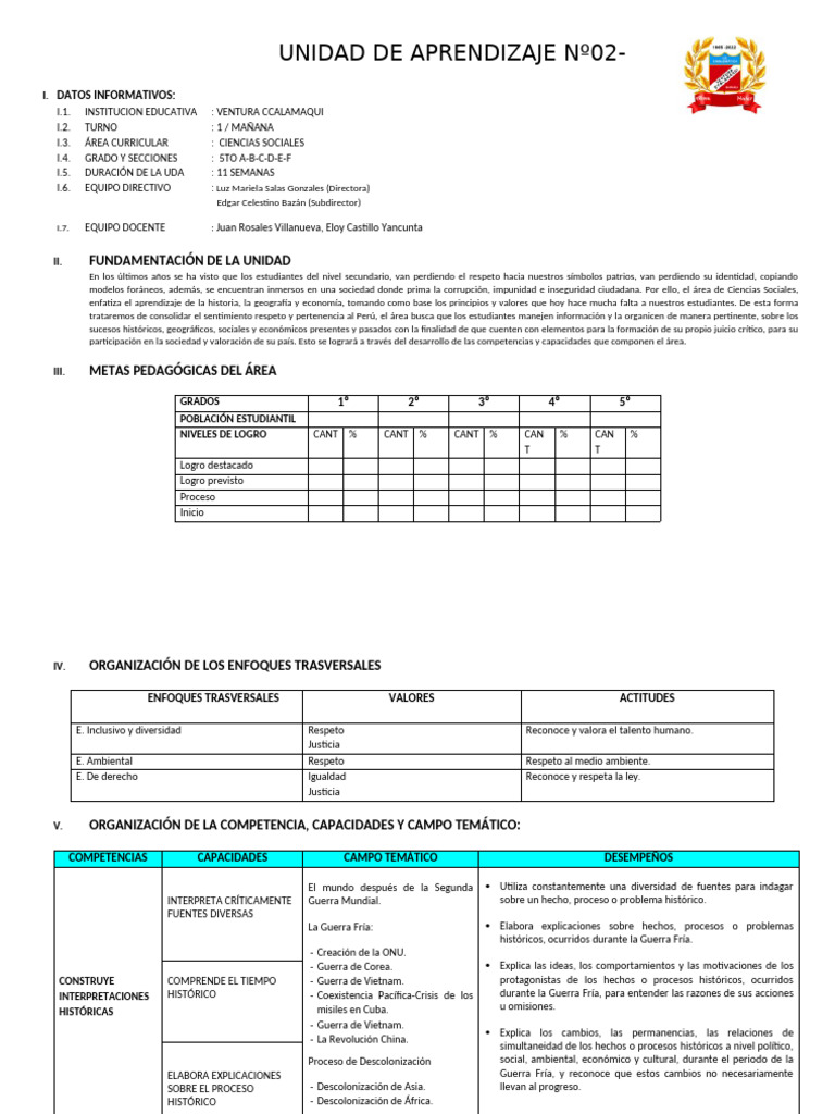 CCSS 5° II UNIDAD DE APRENDIZAJE | PDF