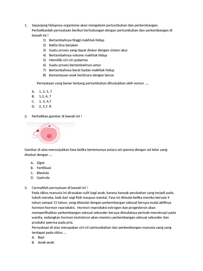 Draf Soal Kls 9 Pertumbuhan Dan Perkembangan | PDF