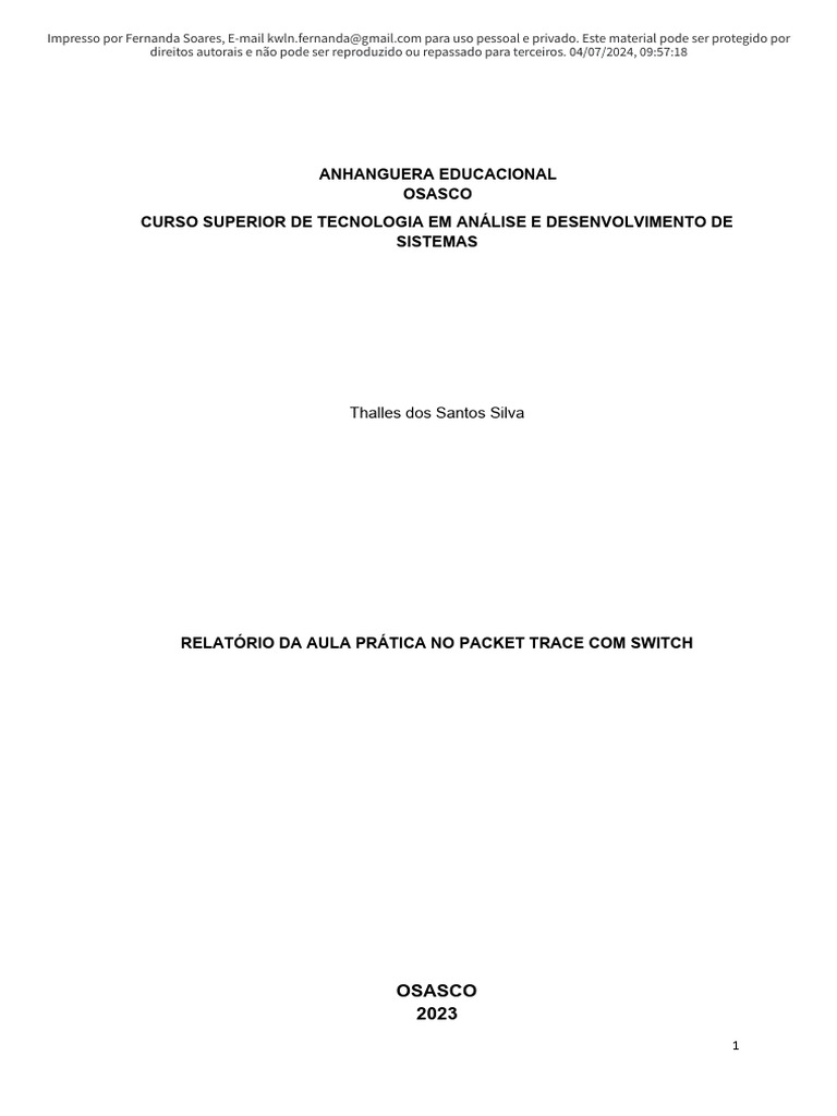 TRABALHO RELATORIO REDES _ Passei Direto | PDF