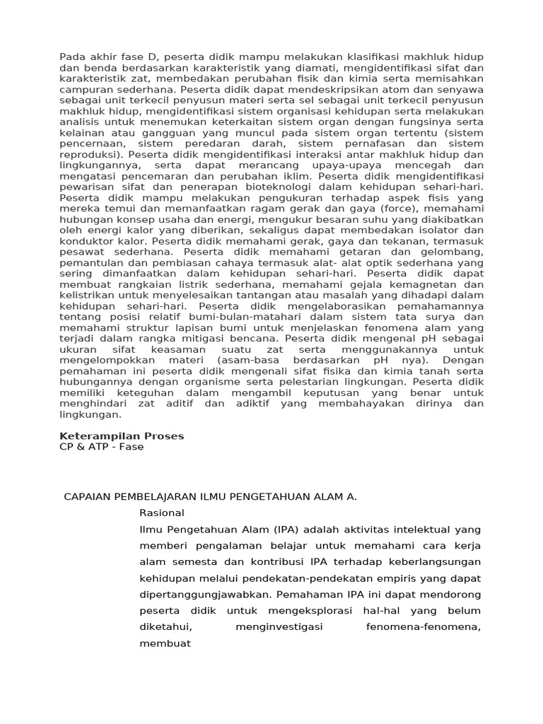 Capaian Pembelajaran IPA | PDF