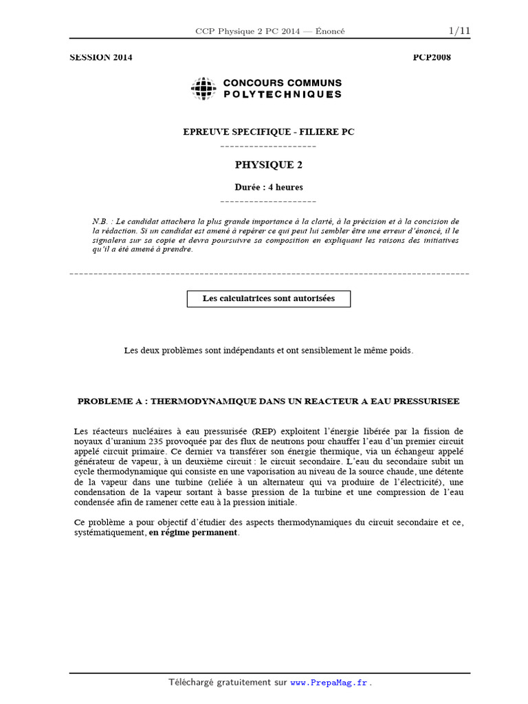 PC Physique CCP 2 2014.enonce | PDF