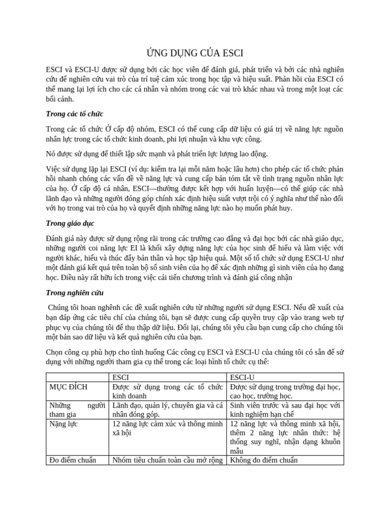 NG D NG C A Esci: Trong Các T CH C | PDF