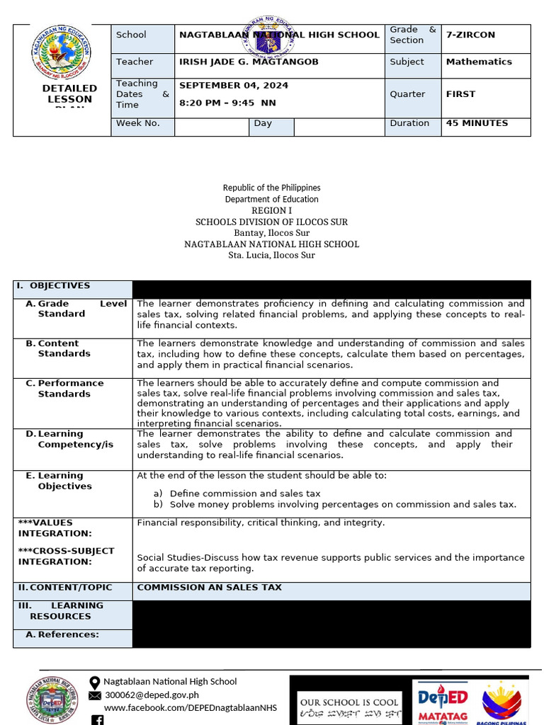 Detailed Lesson Plan: Republic of The Philippines Department of ...