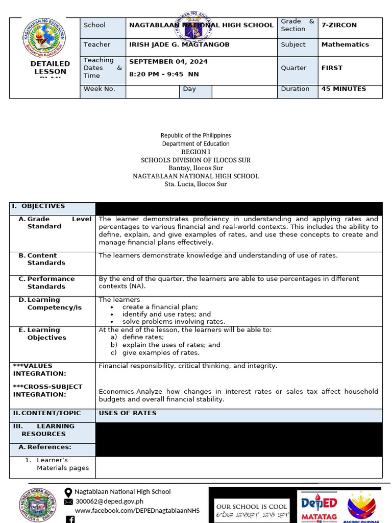 Detailed Lesson Plan: Republic of The Philippines Department of ...