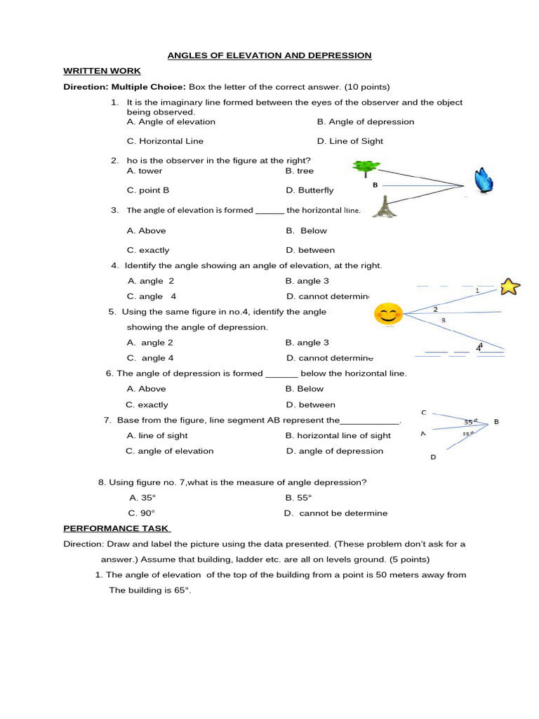 ANgles of Elevation and Depression Quiz | PDF