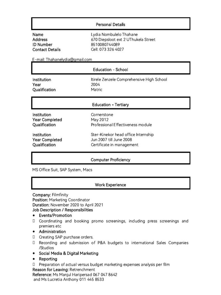 Lydia's CV | PDF