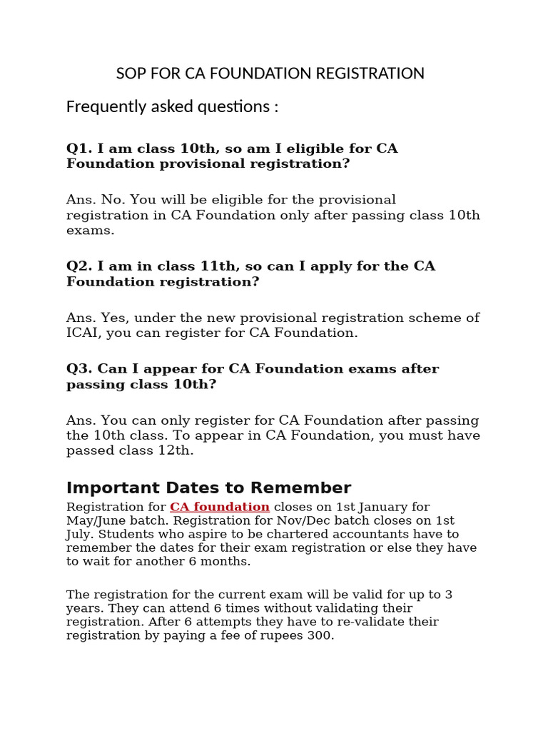 Sop For Ca Foundation Registration | PDF