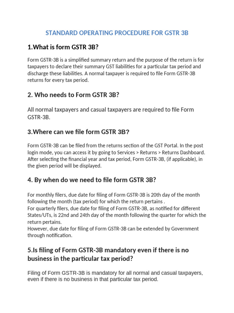 Sop For GSTR 3B | PDF