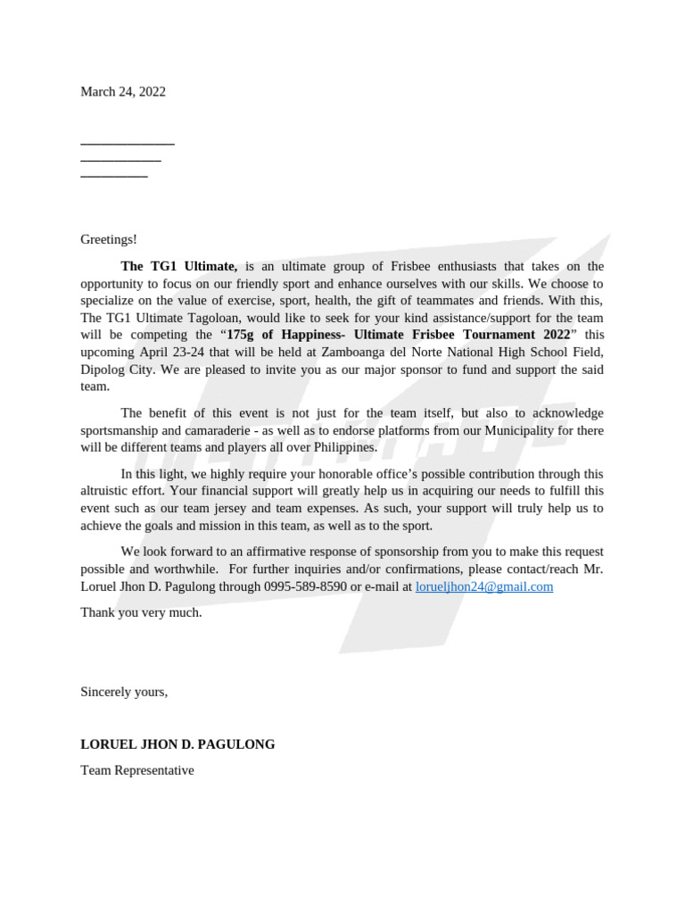 TG1 Solicitation Letter | PDF