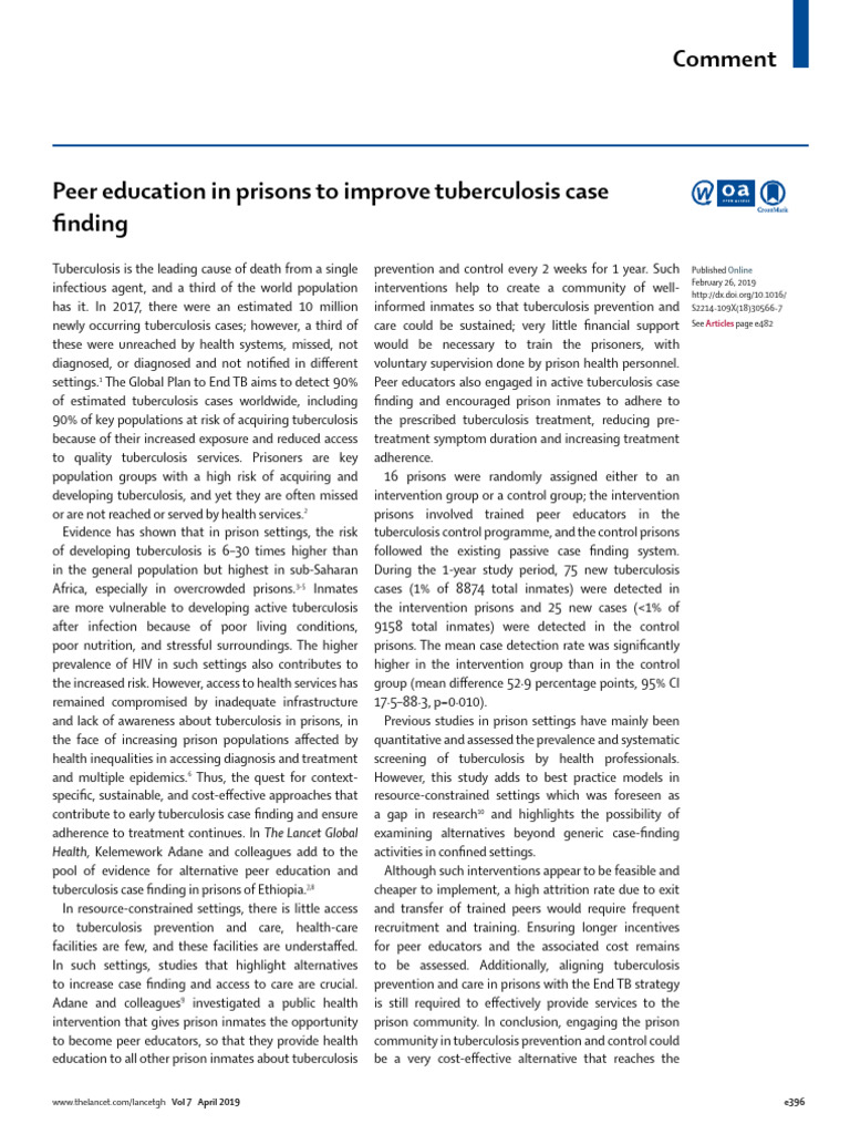 Peer Education in Prisons to Improve Tuberculosis Case Finding | PDF