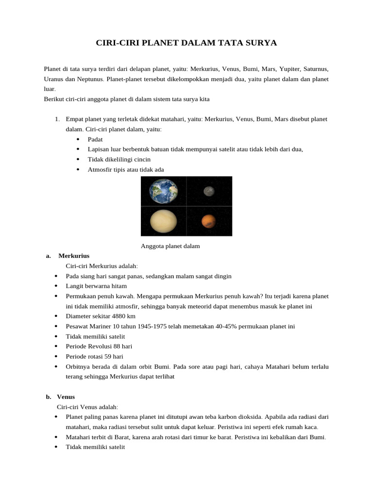 Ciri Planet Dalam Tata Surya | PDF