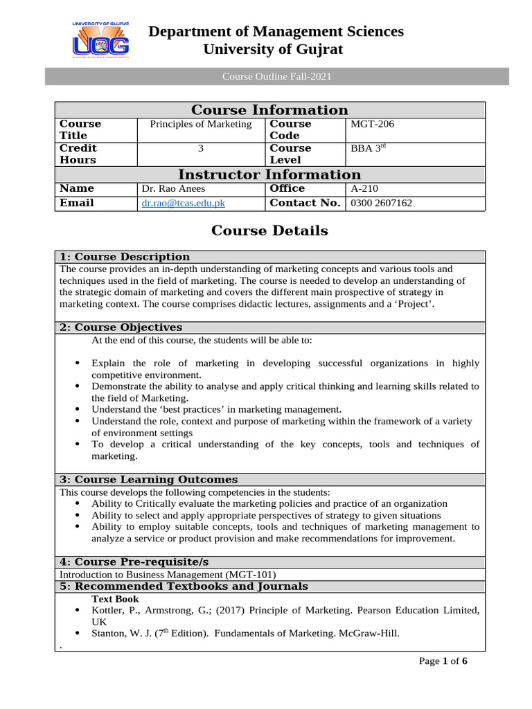 Principle of Marketing MGT-206 | PDF