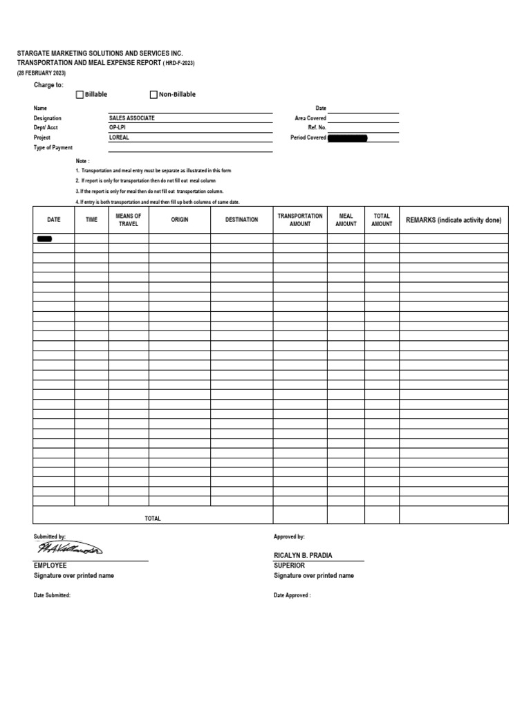 New Transpo Meal Form 6 | PDF