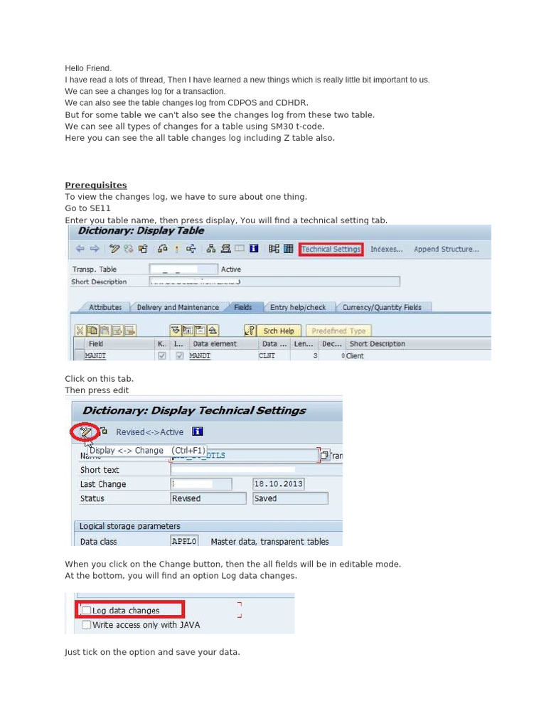 Find Changes Logs For A Table Using SM30 SAP ABAP | PDF