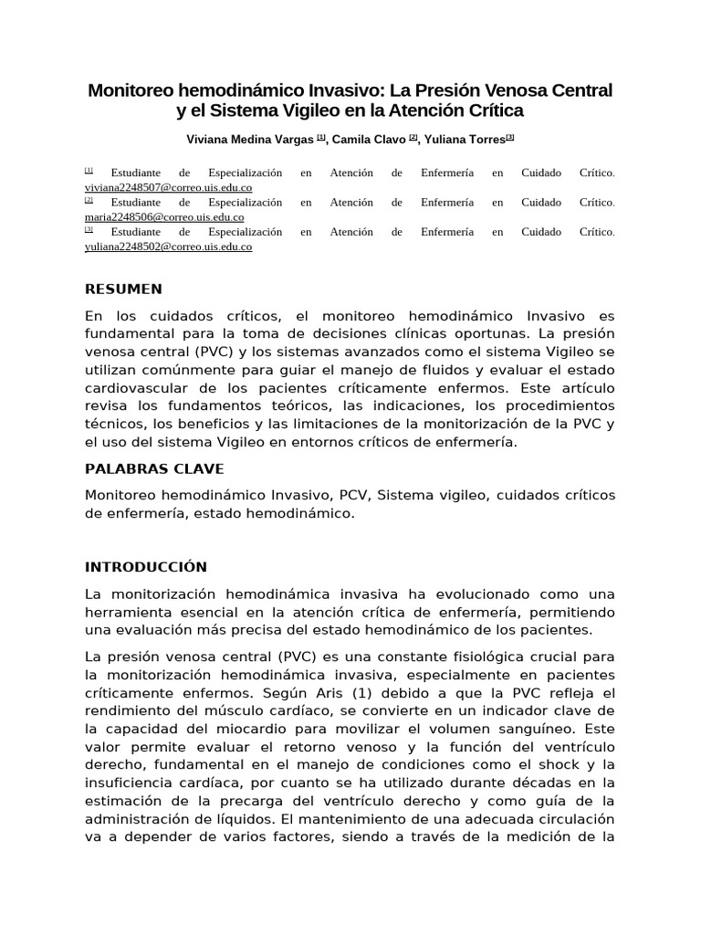 Monitoreo Hemodinámico Invasivo La Presión Venosa Central y El Sistema ...
