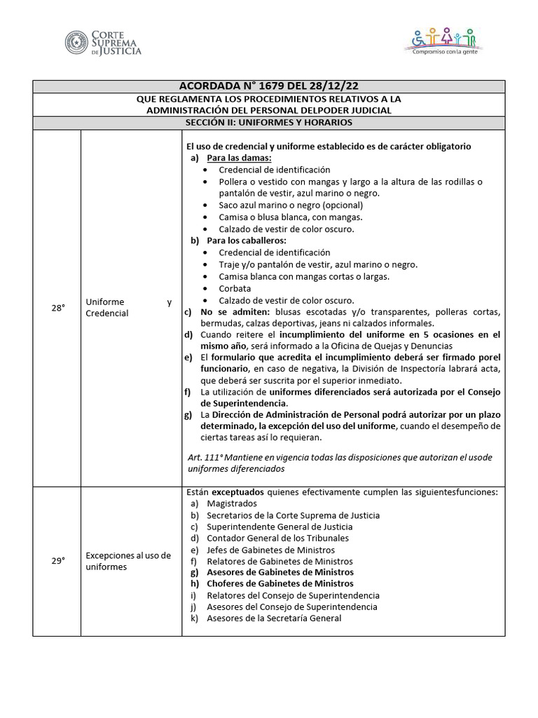 Reglas de Uniformes y Horarios Judiciales | PDF